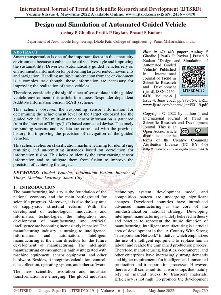 Design and Simulation of Automated Guided Vehicle | PDF | Infrared ...
