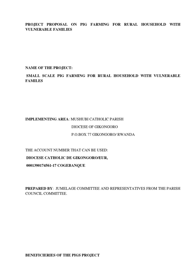 PROJECT PROPOSAL ON PIGS (Brief Aus Mushubi) | PDF | Pork | Pig