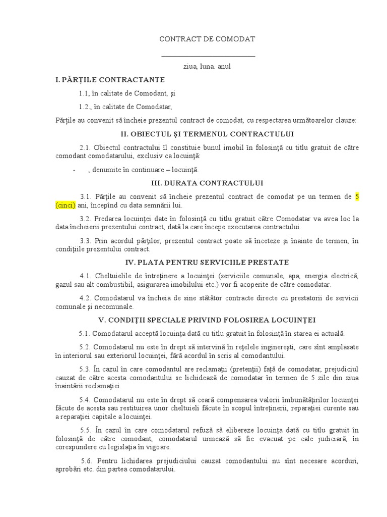 Contract de Comodat | PDF