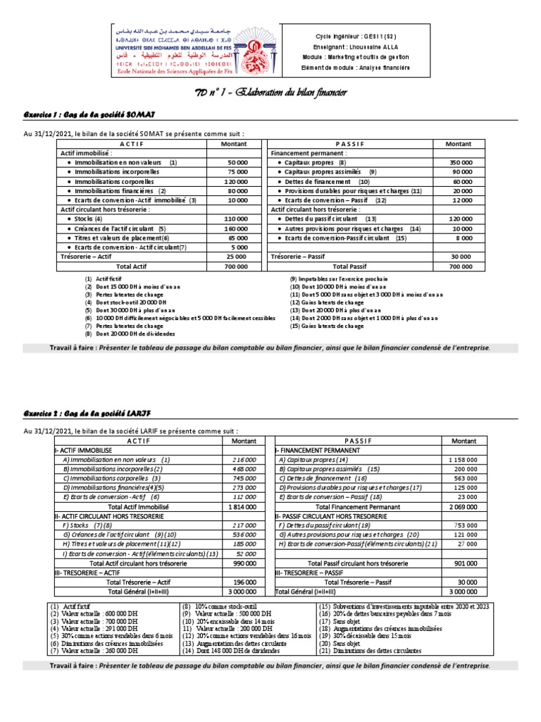 Bilan financier des sociétés SOMAT et LARIF | PDF | Capitaux propres ...