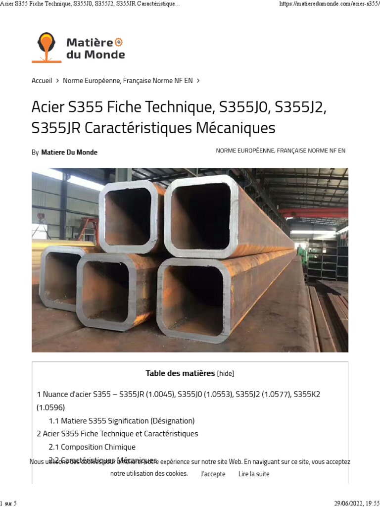 Acier S355 Fiche Technique, S355J0, S355J2, S355JR Caractéristiques Mécaniques - Matière Du ...
