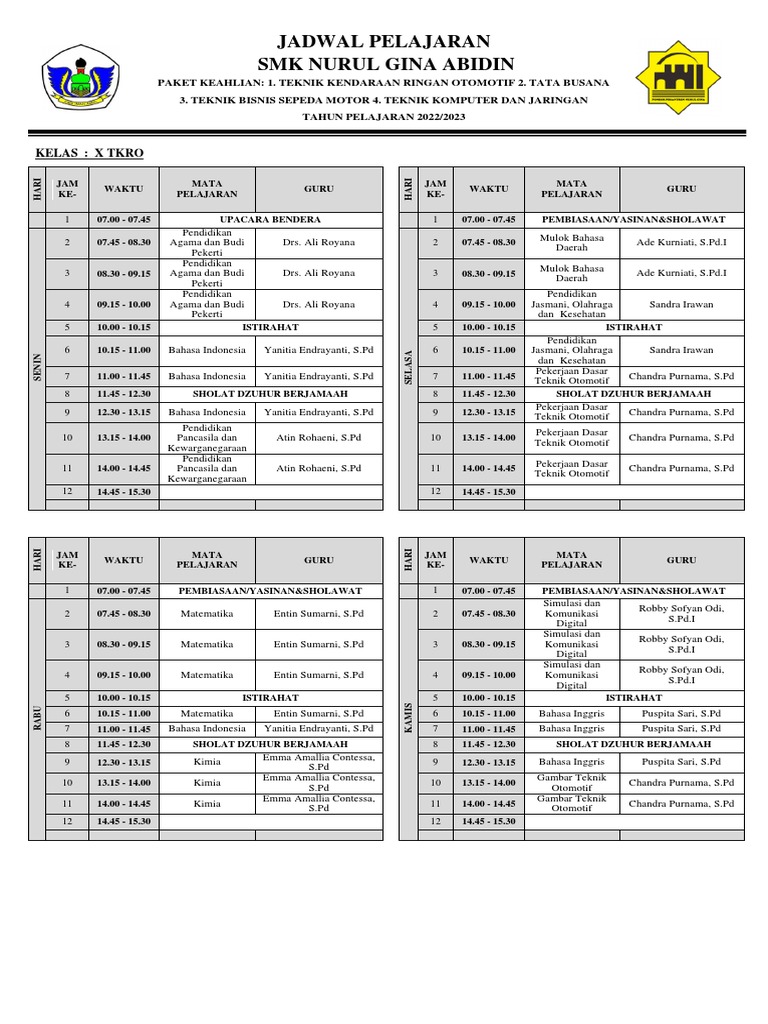 Jadwal X TKRO | PDF