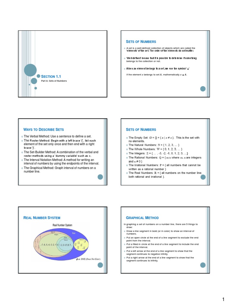 S1-1a Handout - Sets of Numbers | PDF | Set (Mathematics) | Interval ...