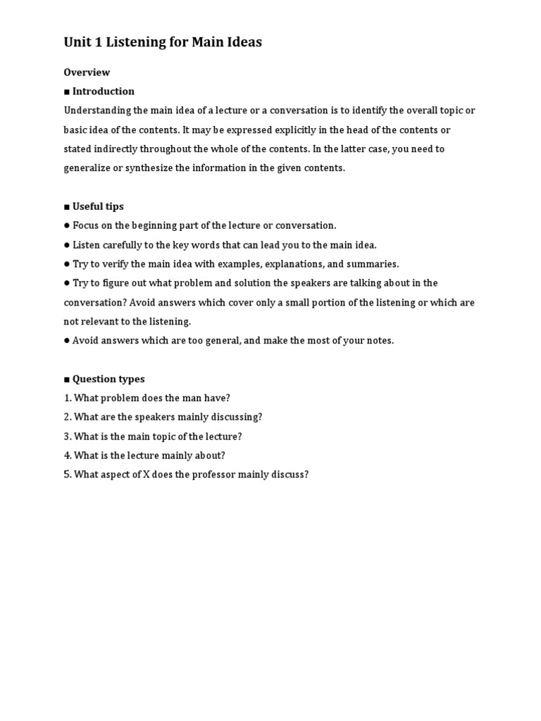 Unit 1 Listening For Main Ideas | PDF | Mitosis | Linguistics