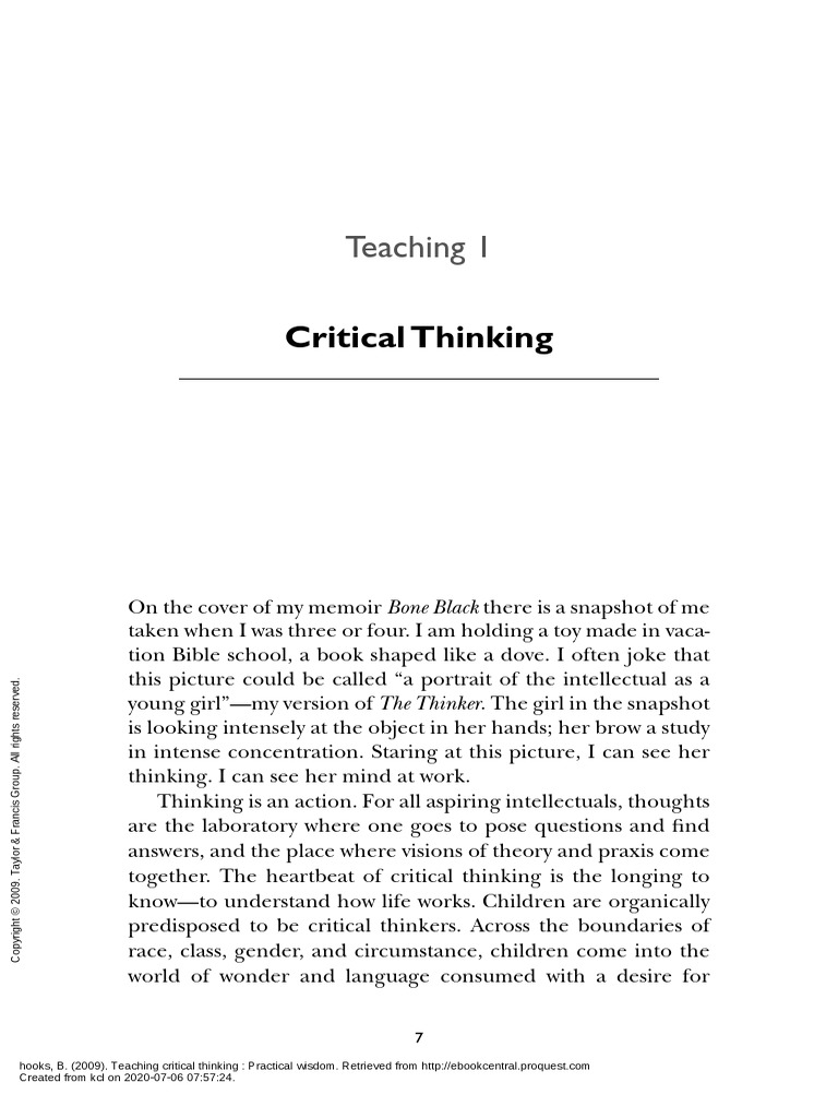 Bell Hooks - Teaching - Critical - Thinking - Chapt - 1 | PDF ...
