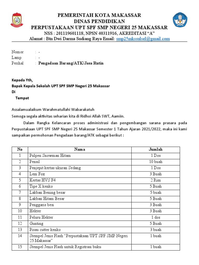 SURAT PERMINTAAN ATK | PDF