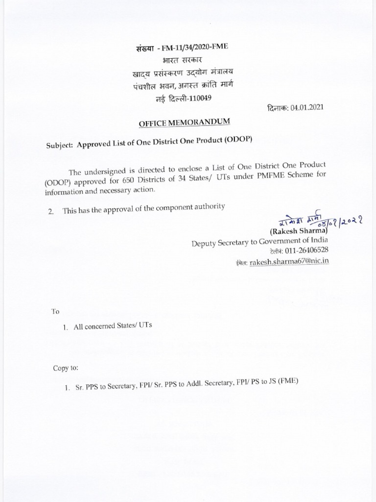 LIST OF ODOP FOR 34 STATES AND UTs | PDF | Pickling | Foods