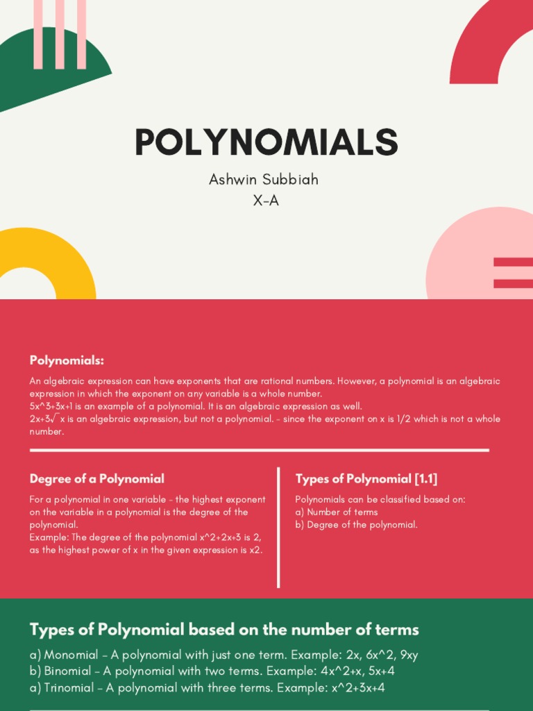 Polynomials Grade 10 Ashwin | Download Free PDF | Polynomial | Equations