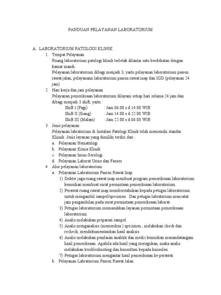 Panduan Pelayanan Laboratorium | PDF