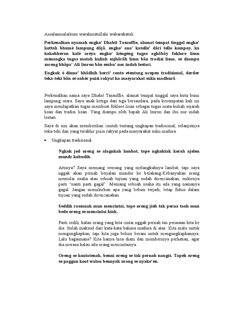 Ungkapan dan Puisi Tradisional Madura | PDF | Seni & Disiplin Bahasa | Seni