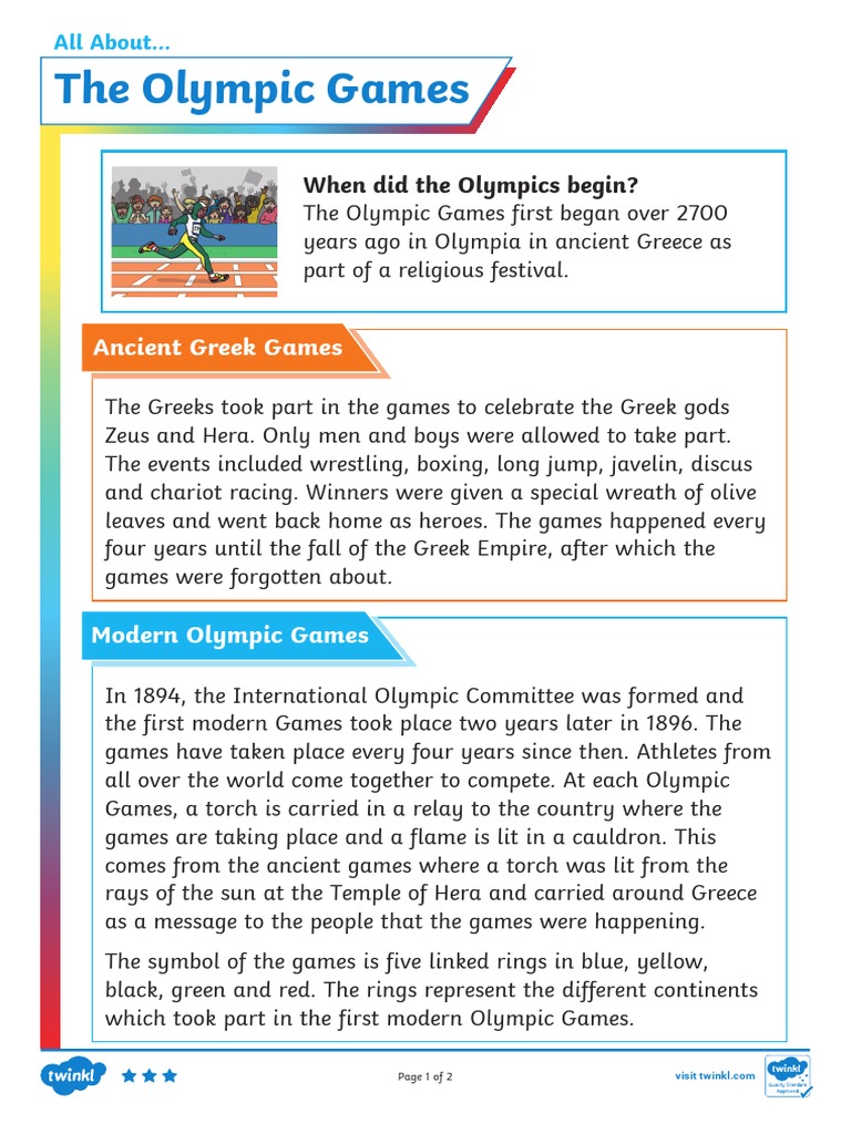 Olympic Games Reading Comprehension Higher Ability | Download Free PDF ...