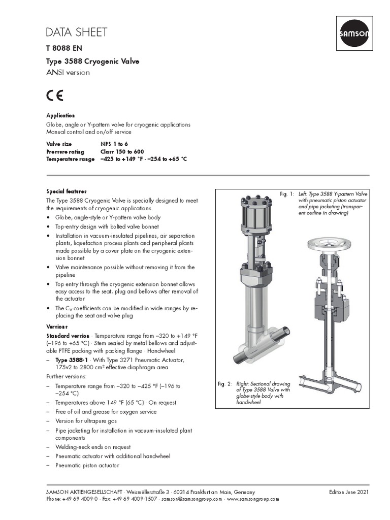Samson Cryogenic Globe Valve | PDF | Valve | Actuator