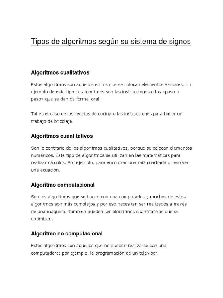 Tipos de Algoritmos Según Su Sistema de Signos | PDF