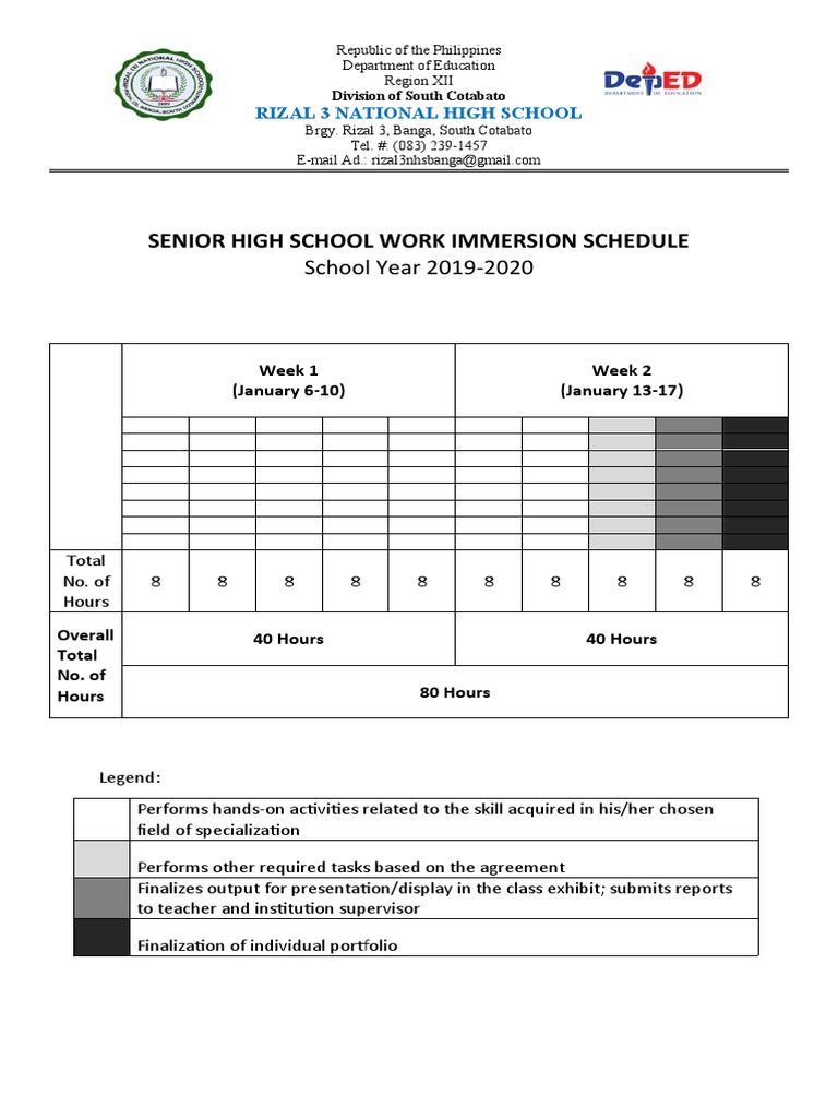 Senior High School Work Immersion Schedule | PDF