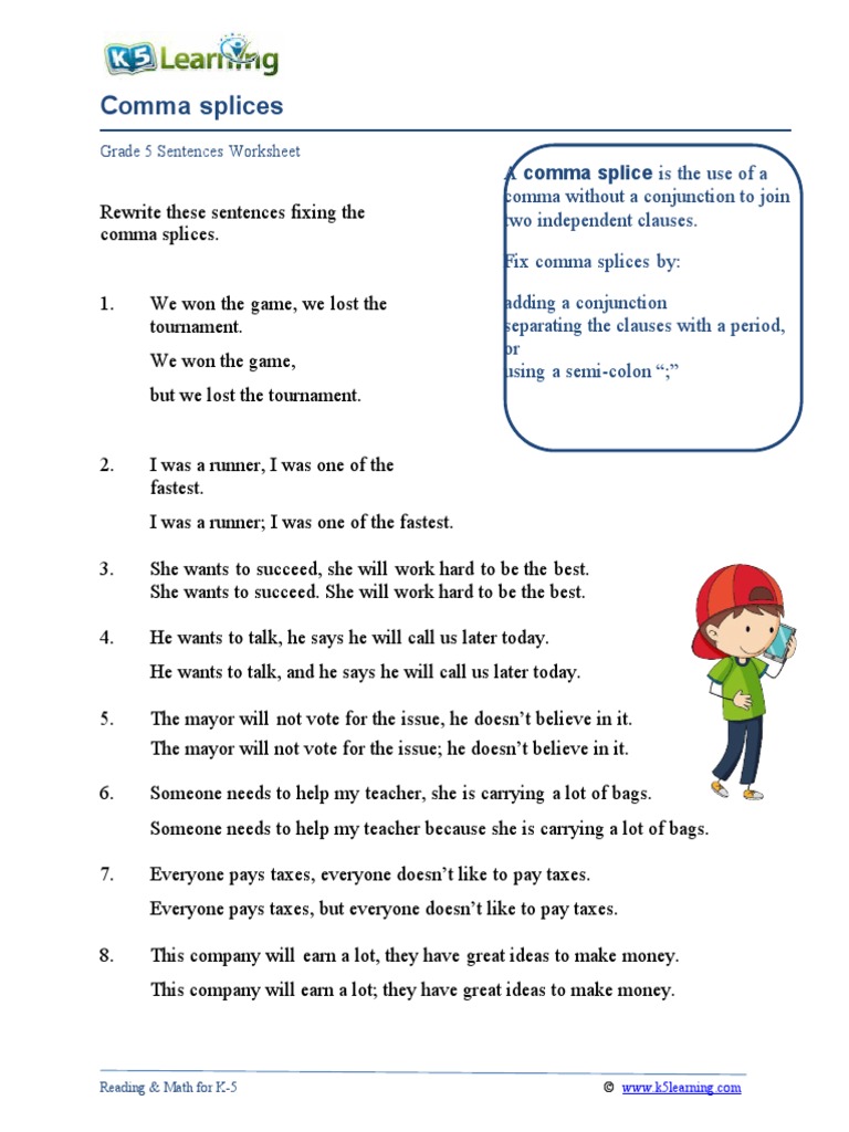 Fixing Comma Splices Worksheet | PDF