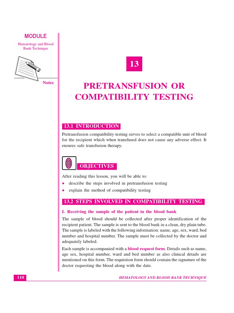 Pretransfusion or Compatibility Testing: Notes | PDF | Blood Type ...