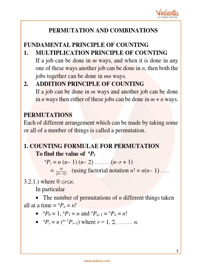 JEE Main Permutations and Combinations Revision Notes - Free PDF ...