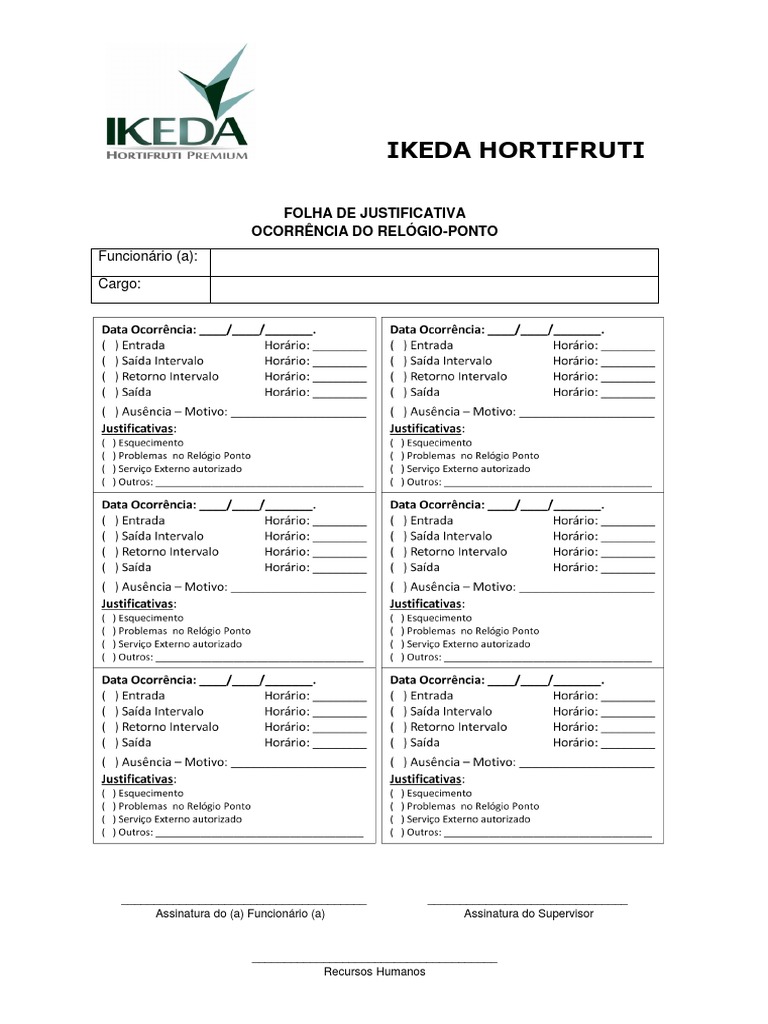001 - Folha de Justificativa Do Cartão de Ponto | PDF