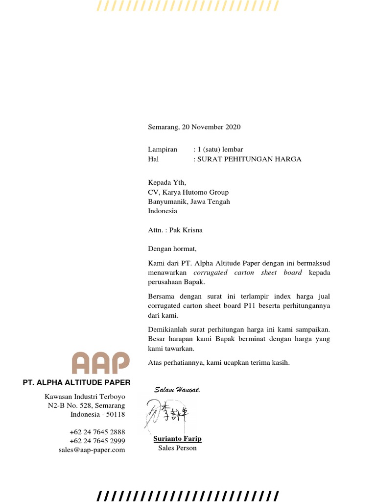 Penawaran Harga Sheet - CV. Karya Hutomo Group | PDF