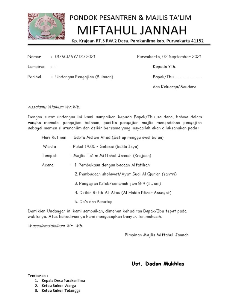 Undangan Pengajian Bulanan Miftahul Jannah | PDF