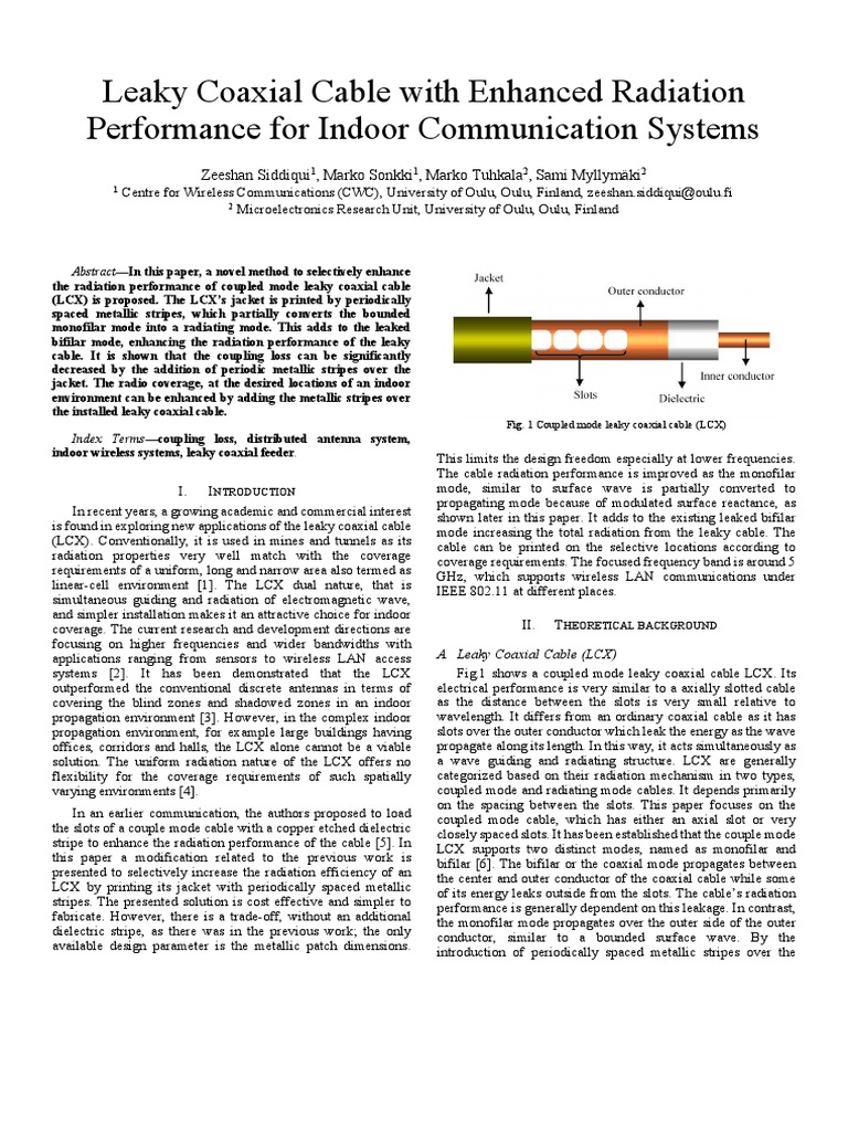 Leaky Coaxial Cable With Enhanced Radiat | PDF | Coaxial Cable ...