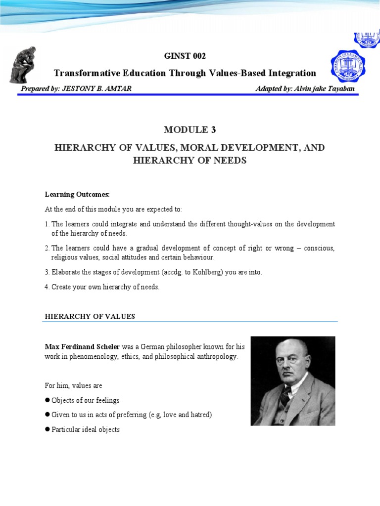 Transformative Education Through Values-Based Integration: Hierarchy of Values, Moral ...