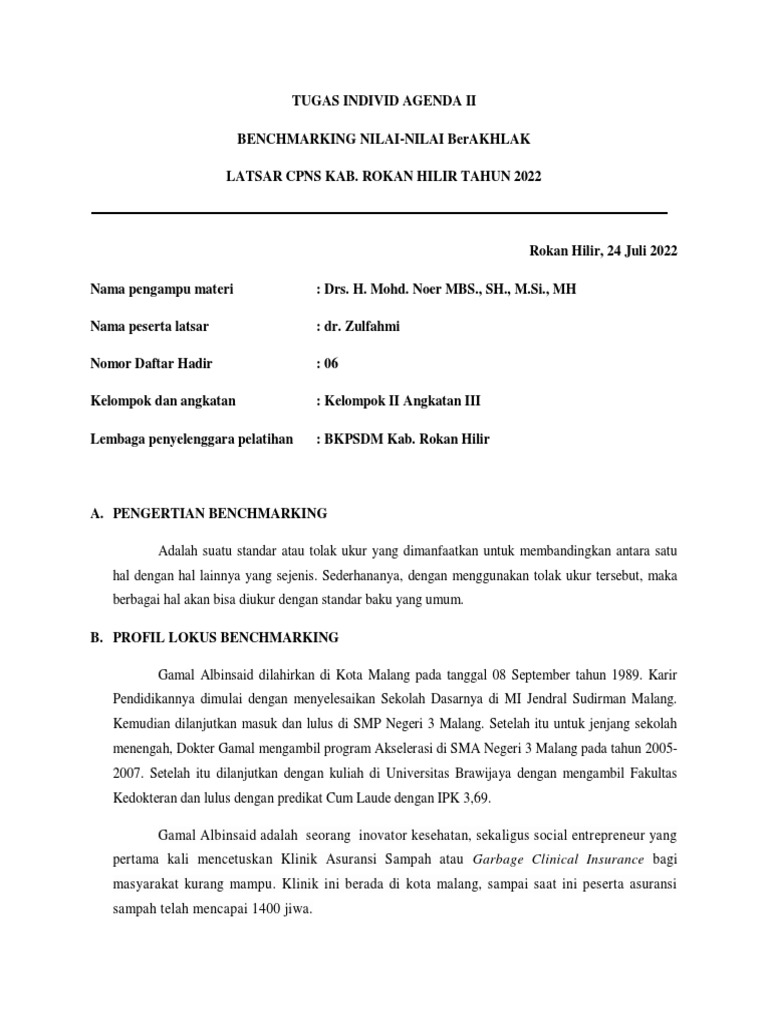 Tugas Individ Agenda Ii Benchmarking Nilai Berakhlak | PDF