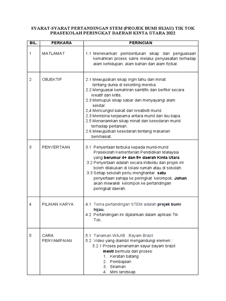 PPD-Pertandingan TIK TOK STEM (Projek Bumi Hijau) | PDF