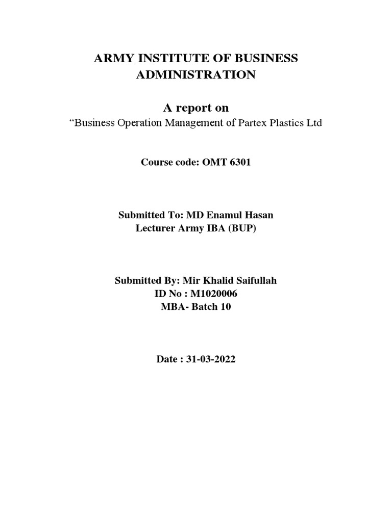 MBA Report: Partex Plastics Operations | PDF | Supply Chain Management ...