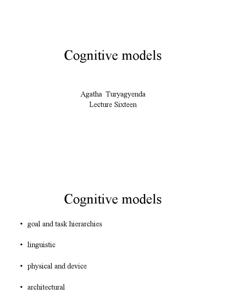 Lec16 Cognitive Models Pdf Cognitive Science Cognition