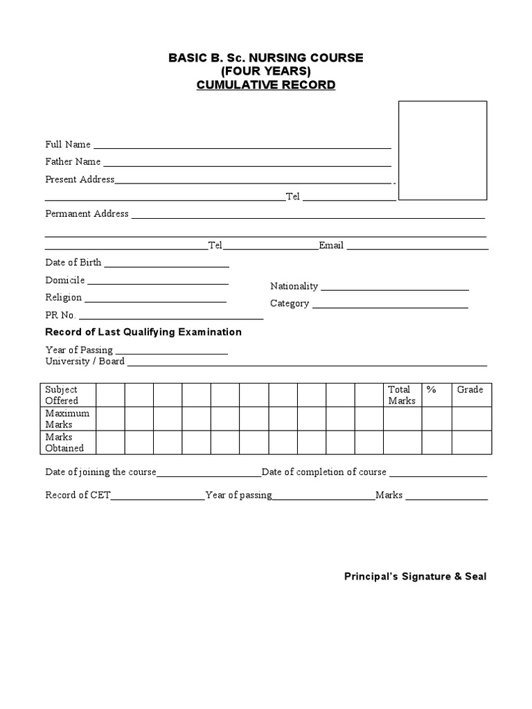 Cumulative Record Format BSC 2nd Yr 1 | PDF | Nursing | Pathology