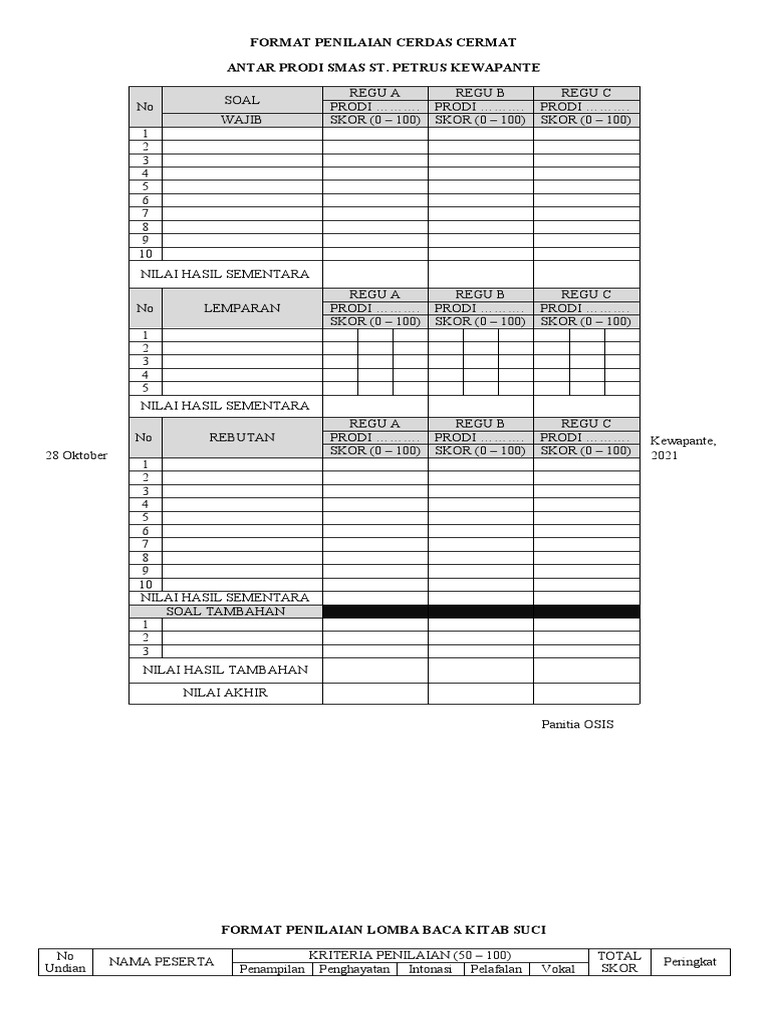 Format Penilaian Lomba Cerdas Cermat | PDF