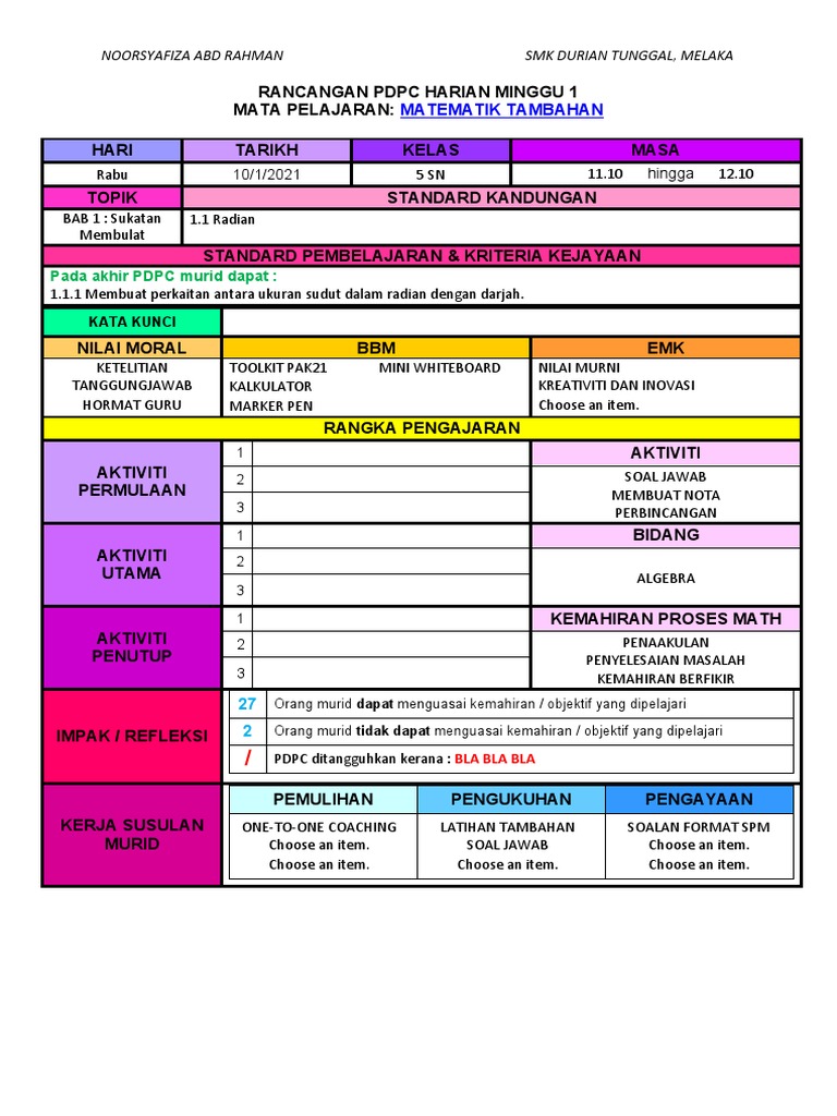 RPH Noorsyafiza Addmaths Form5 KSSM | PDF