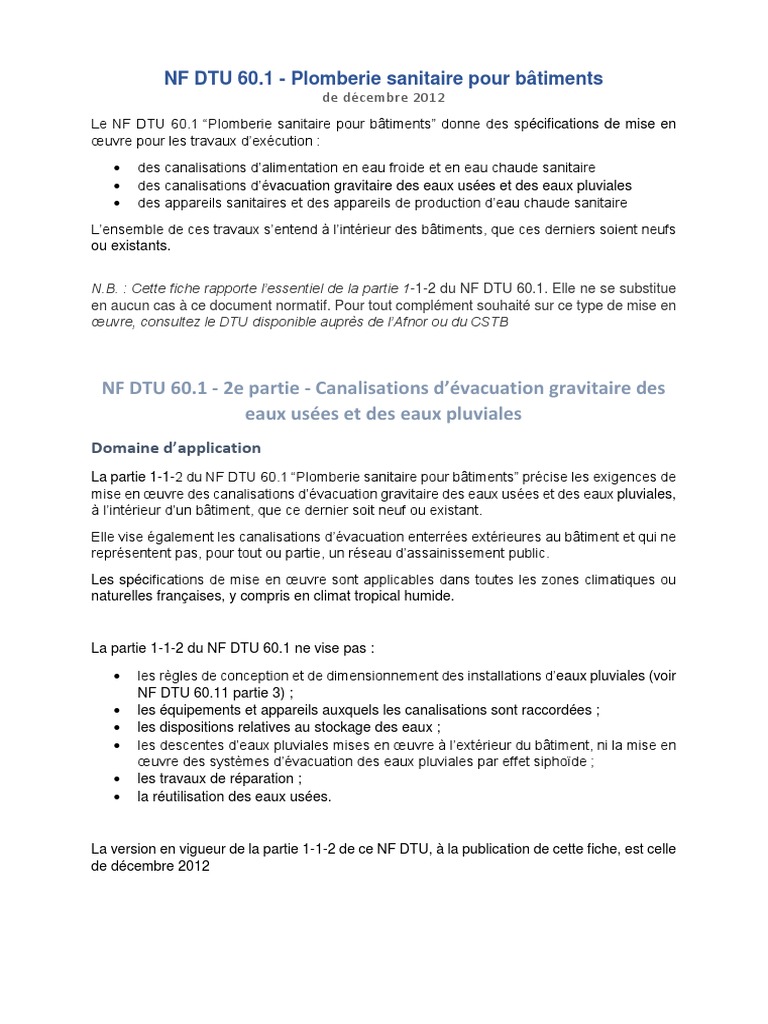NF Dtu 60.1 | Download Free PDF | Code de la construction et de l'habitation | Plomberie