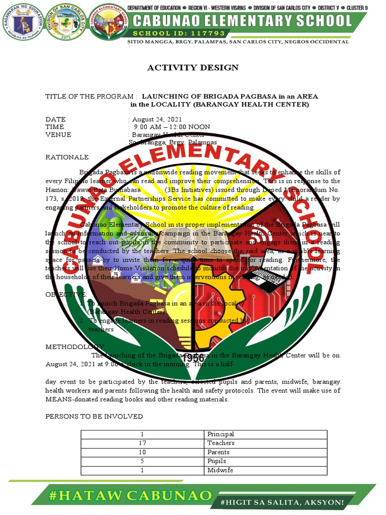 Brigada Pagbasa Activity Design | PDF | Learning