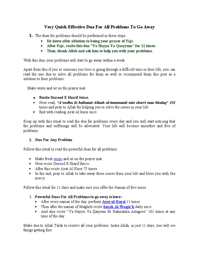 Powerful Duas and Surahs for Solving All Life Problems | PDF | Semitic ...