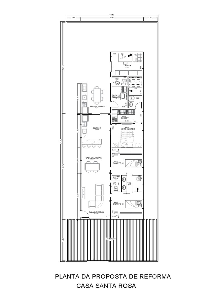 Planta arquitetônica detalhada da proposta de reforma de uma casa ...