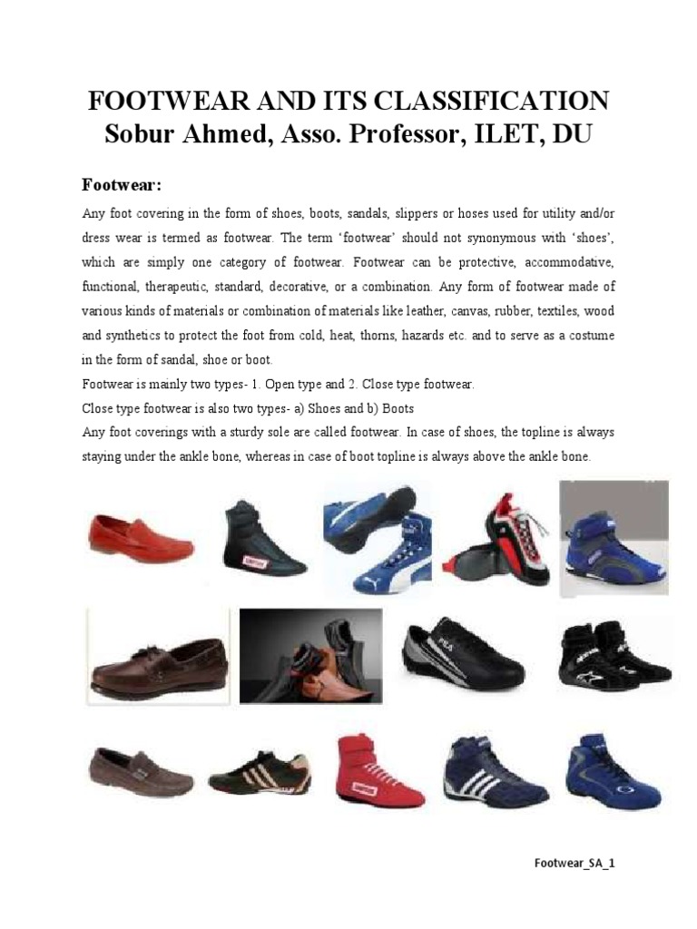 1. Footwear & its classification | PDF | Shoe | Boot
