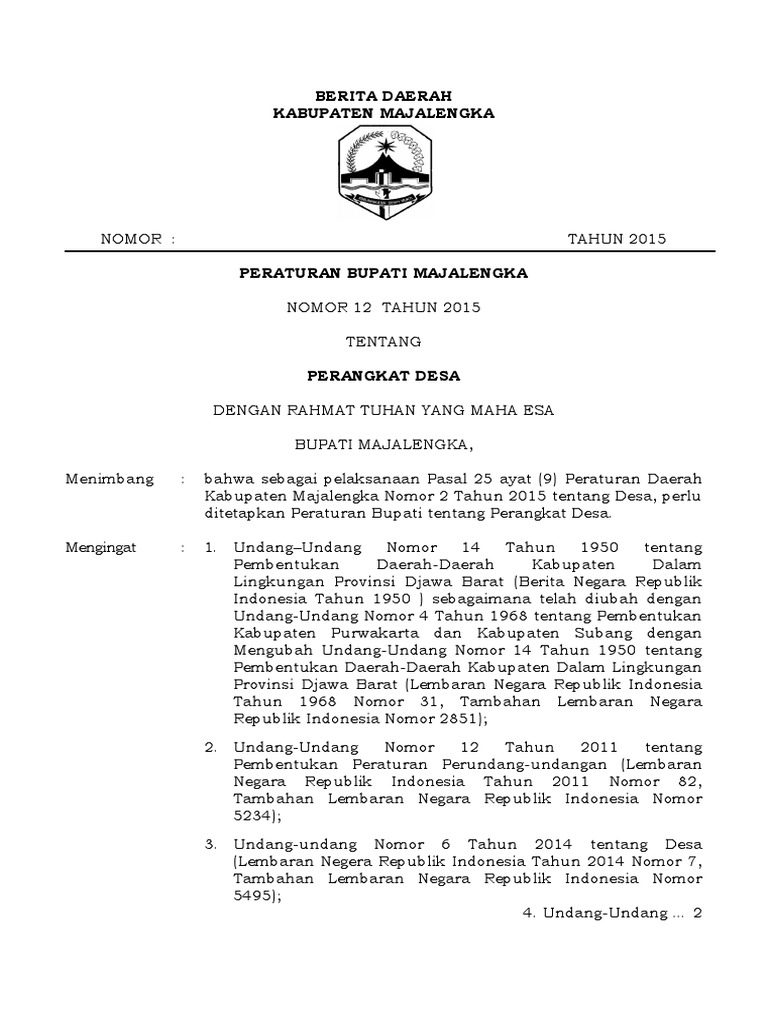 Perbup No 12 THN 2015 Perangkat Desa | PDF