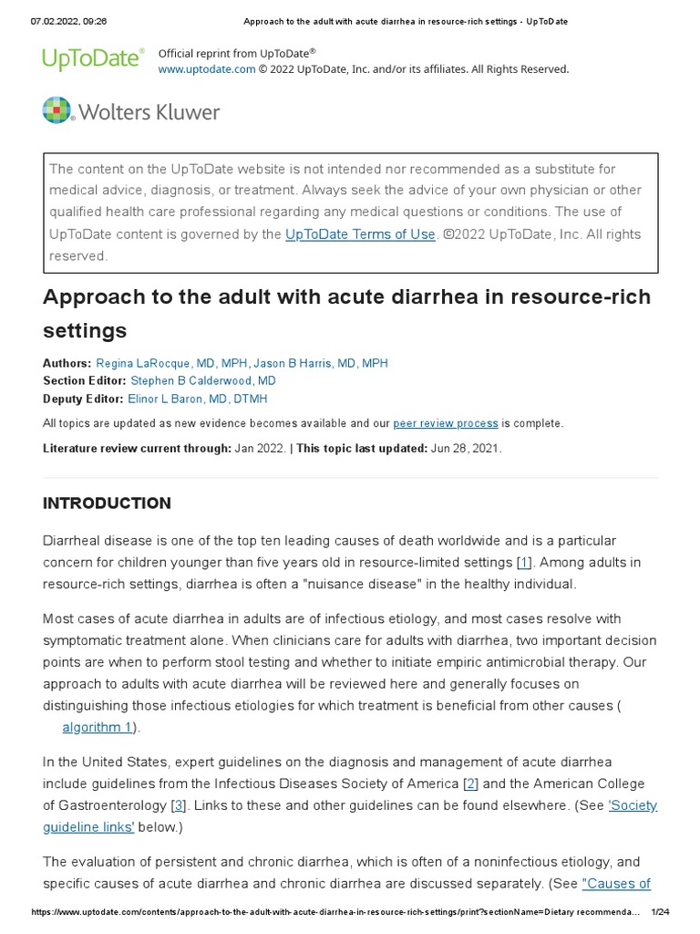 Approach To The Adult With Acute Diarrhea in Resource-Rich Settings - UpToDate | PDF | Diarrhea ...