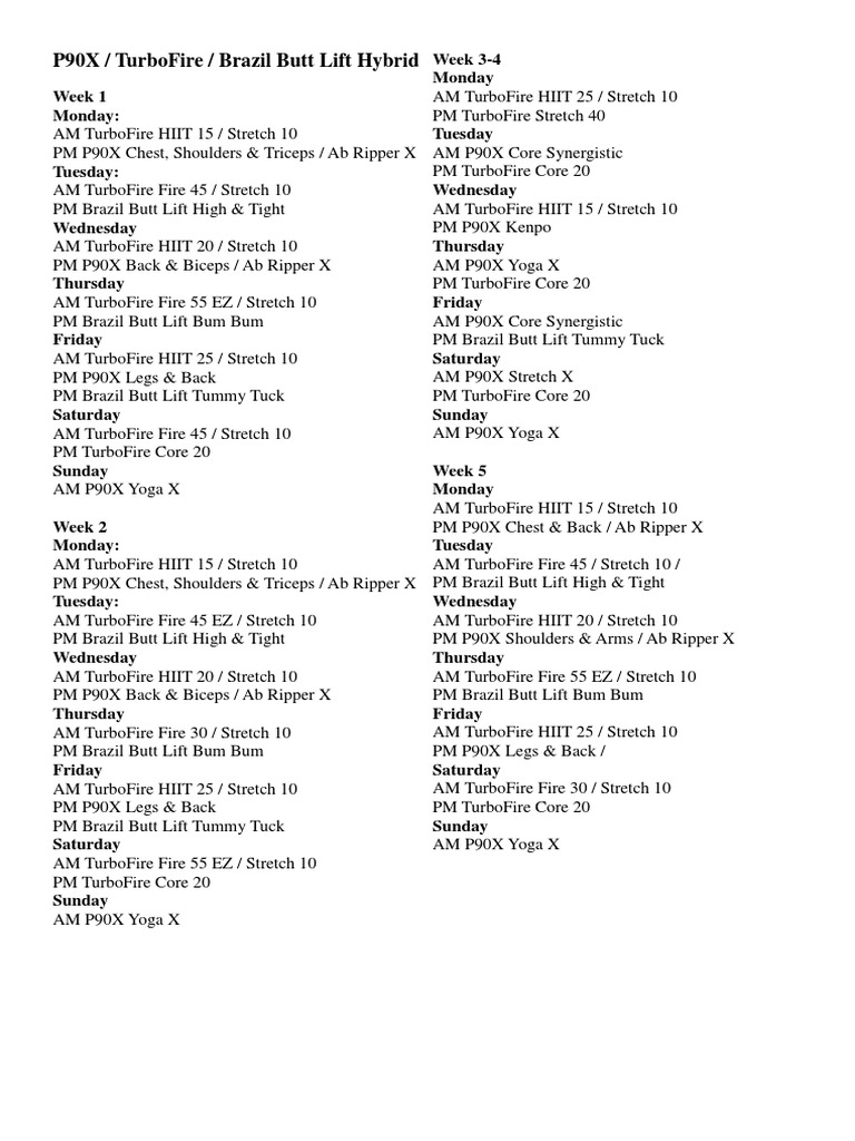 P90X and TurboFire Hybrid Workout Plan | PDF | Determinants Of Health ...