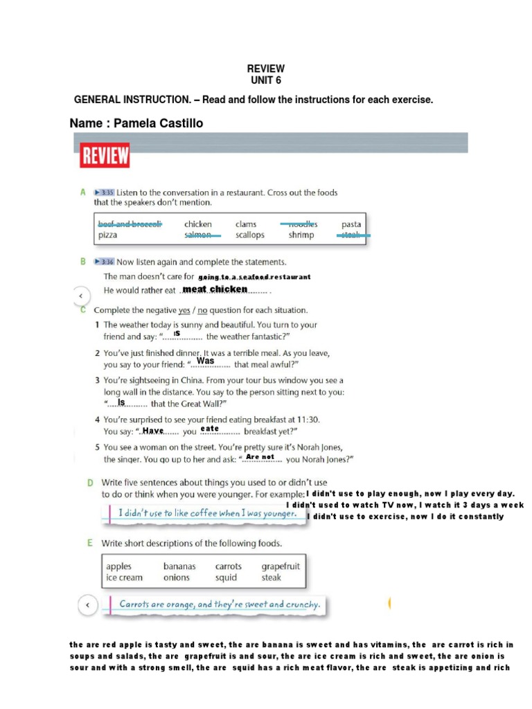 Name: Pamela Castillo: Review Unit 6 General Instruction. - Read and ...