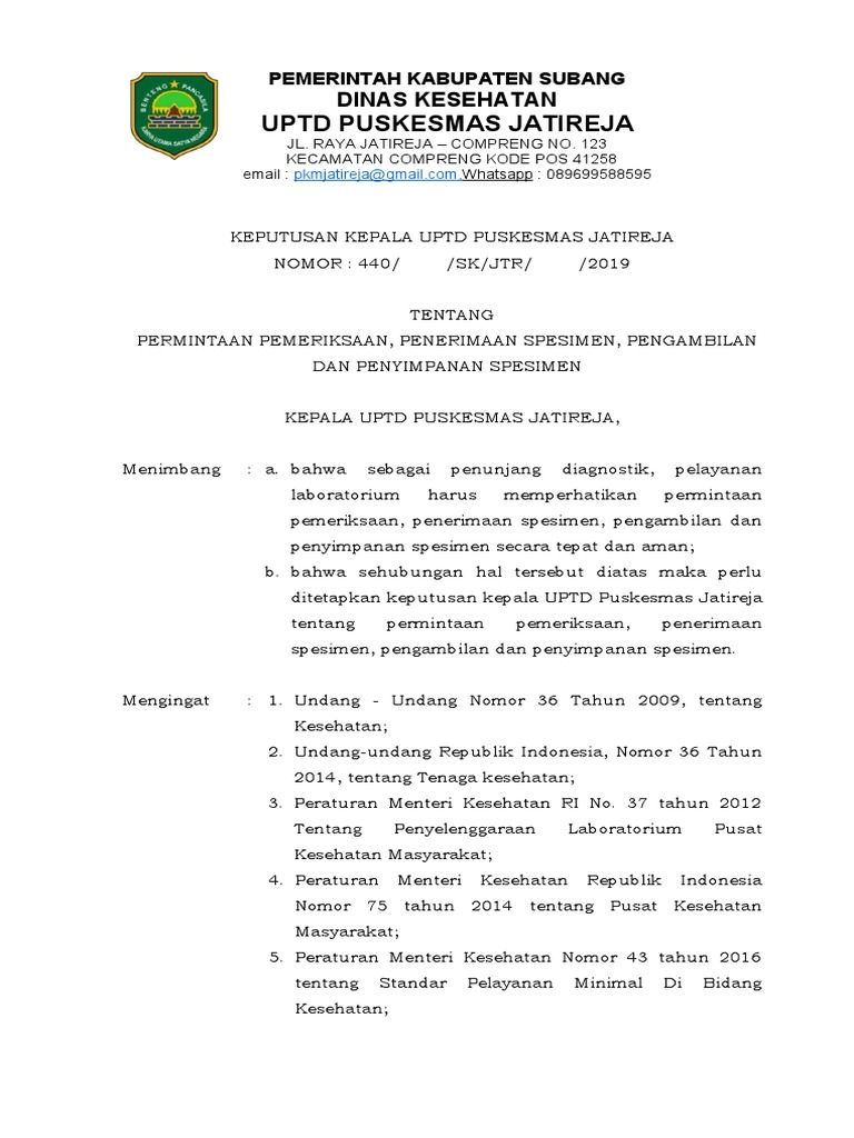 SK Permintaan, Penerimaan, Pengambilan, Penyimpanan Sample | PDF