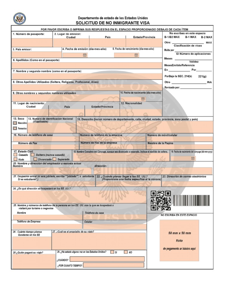 Formato de Solicitud DS-160 | PDF