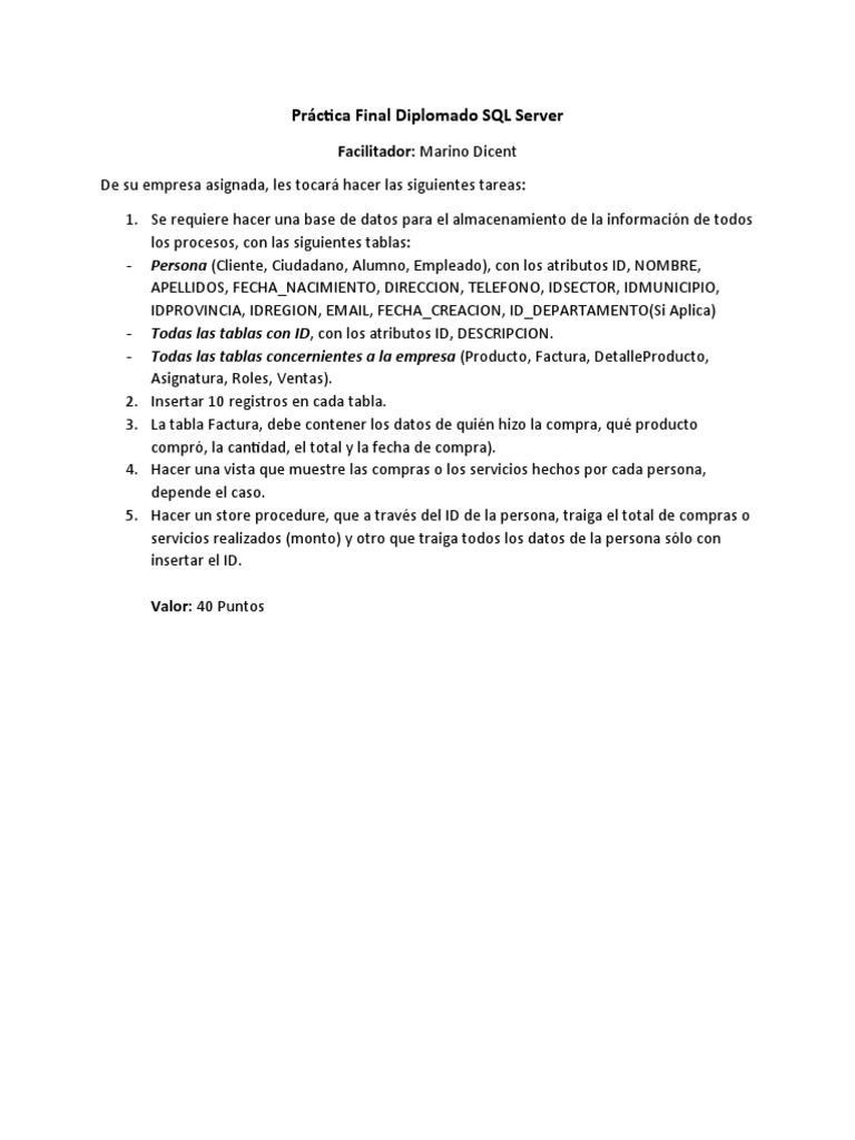 Práctica Final Diplomado SQL Server | PDF | Finanzas y dinero