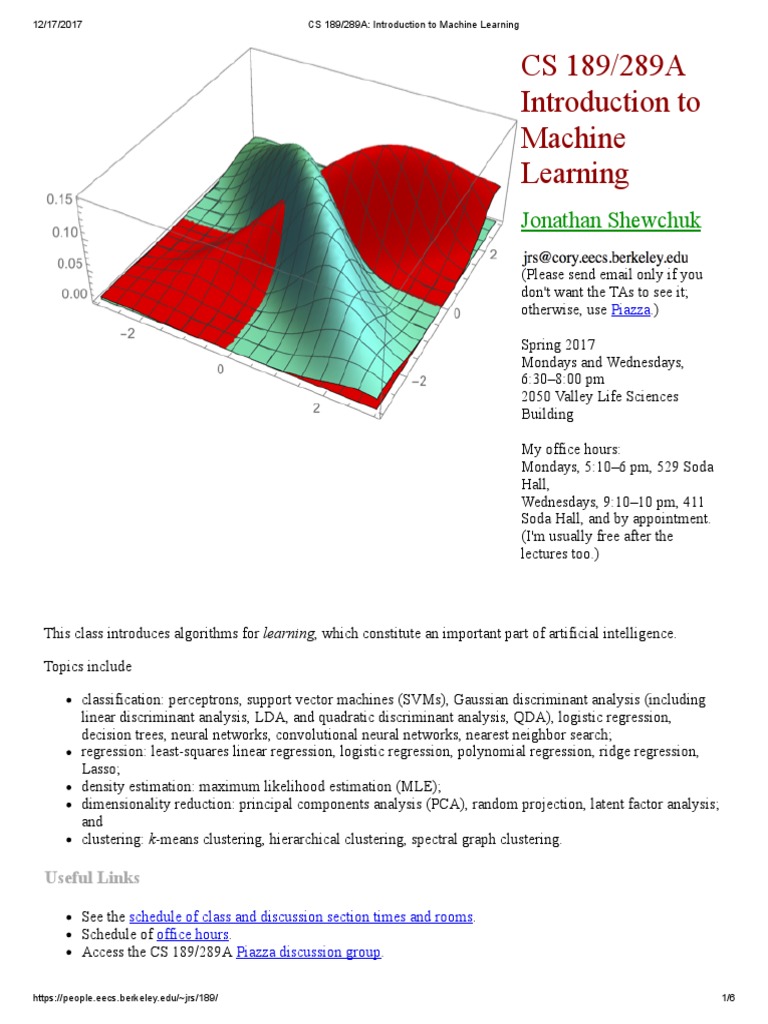 CS 189 - 289A - Introduction To Machine Learning | PDF | Least Squares | Normal Distribution