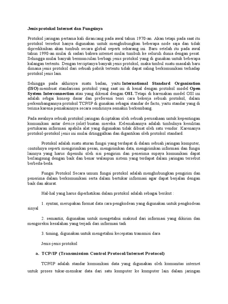 Jenis Protokol Internet Dan Fungsinya | PDF