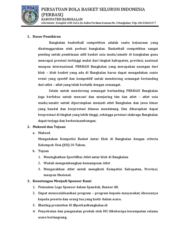 PROPOSAL SPONSORSHIP Kompetisi Basket | PDF