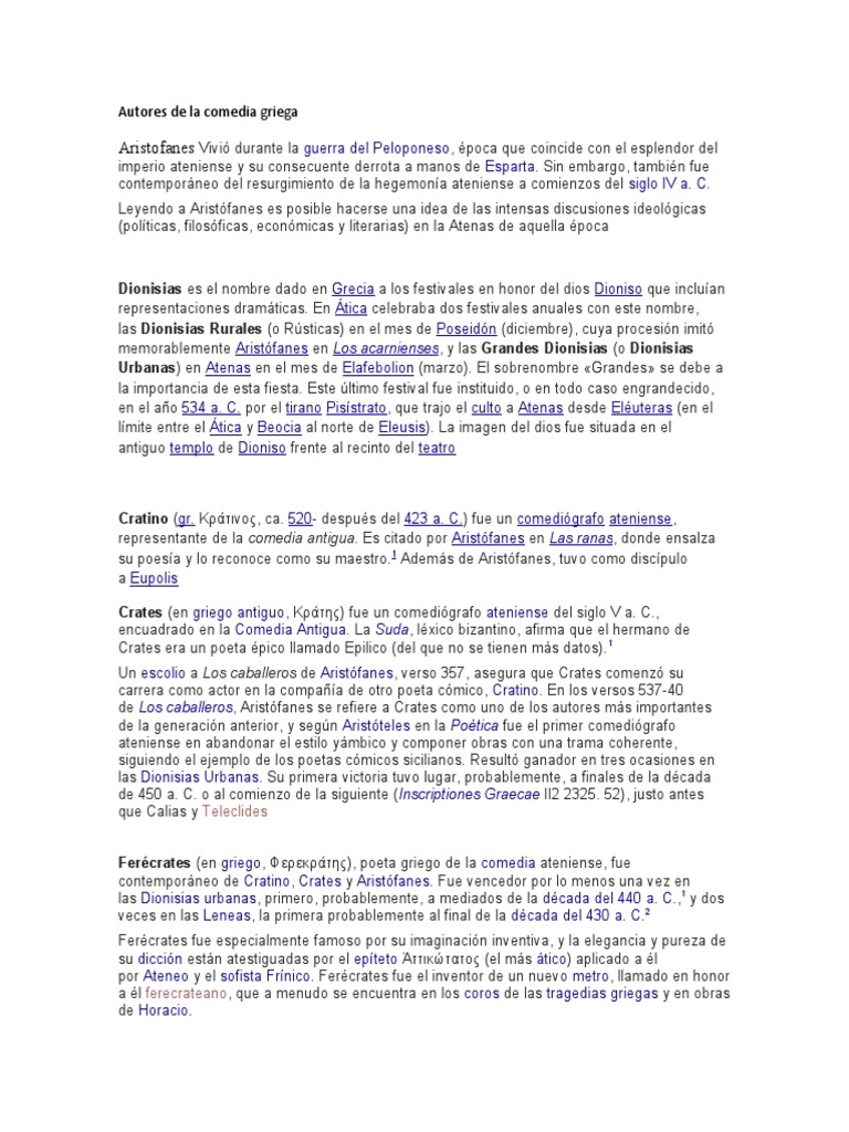 Comediógrafos de la Antigua Grecia | PDF | Aristófanes | Atenas clásica