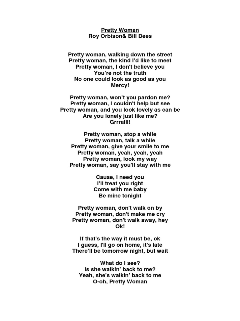 Pretty Woman Lyrics by Roy Orbison | PDF